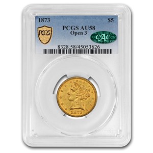 1873 $5 Liberty Gold Half Eagle AU-58 PCGS CAC