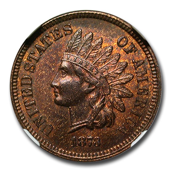 1873 Indian Head Cent Closed 3 MS-63 NGC (Red/Brown)