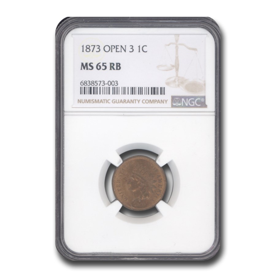 1873 Indian Head Cent MS-65 NGC (Red/Brown, Open 3)
