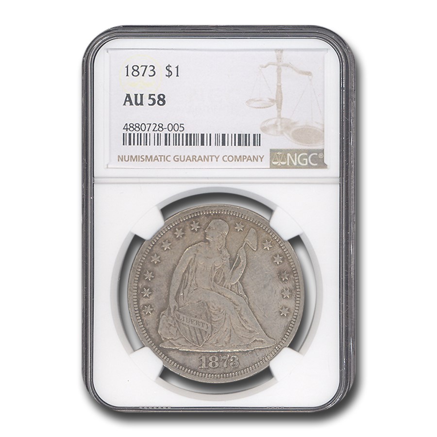 1873 Liberty Seated Dollar AU-58 NGC