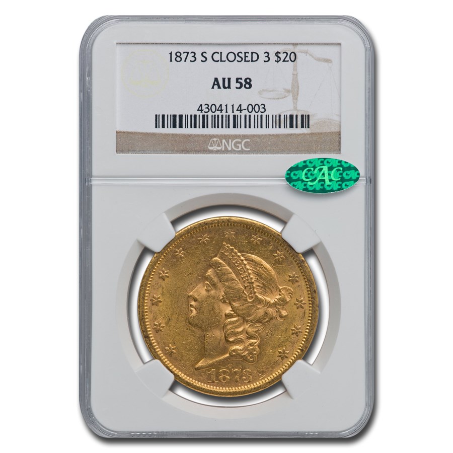 Buy 1873-S $20 Liberty Gold Double Eagle AU-58 NGC CAC (Closed 3) | APMEX