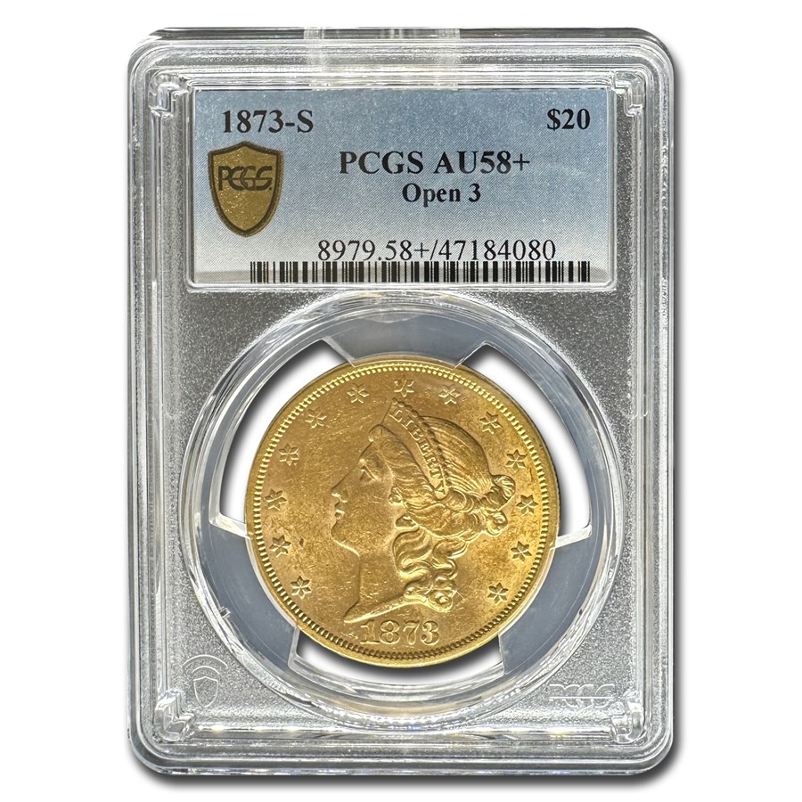 Buy 1873-S $20 Liberty Gold Double Eagle AU-58+ PCGS (Open 3) | APMEX