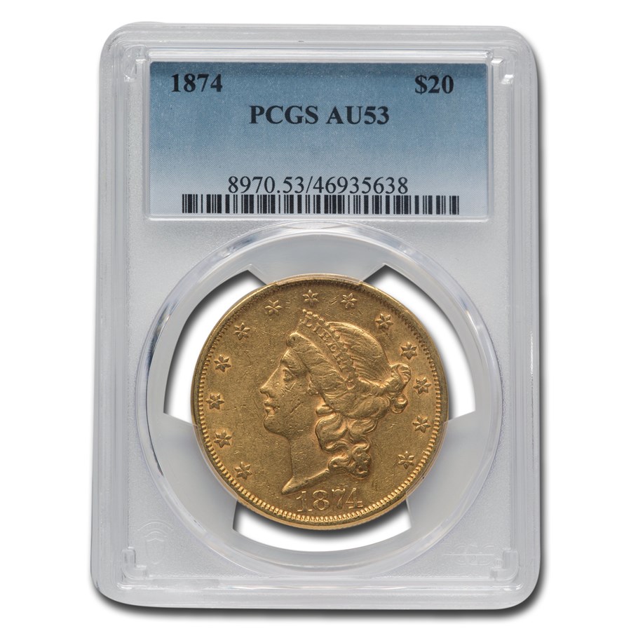 Buy 1874 $20 Liberty Gold Double Eagle AU-53 PCGS | APMEX