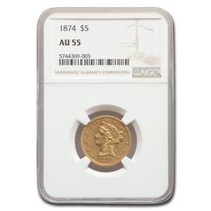 Buy 1874 $5 Liberty Gold Half Eagle AU-55 NGC | APMEX