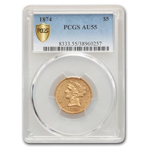Buy 1874 $5 Liberty Gold Half Eagle AU-55 PCGS | APMEX
