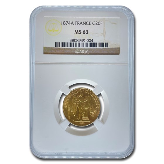 Buy 1874-A France Gold 20 Francs Angel MS-63 NGC | APMEX