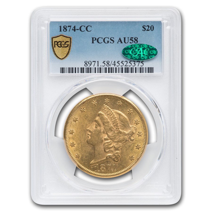 Buy 1874-CC $20 Liberty Gold Double Eagle AU-58 PCGS CAC | APMEX