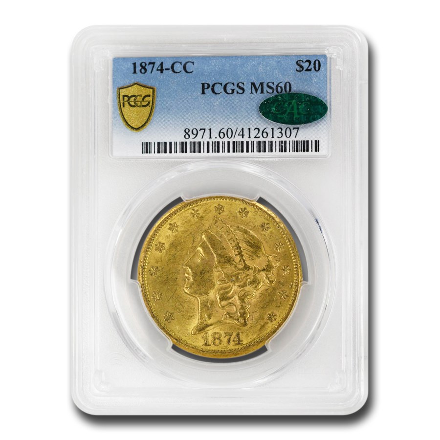 Buy 1874-CC $20 Liberty Gold Double Eagle MS-60 PCGS CAC | APMEX