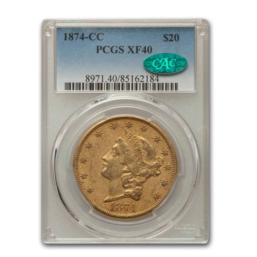 Buy 1874-CC $20 Liberty Gold Double Eagle XF-40 PCGS CAC | APMEX