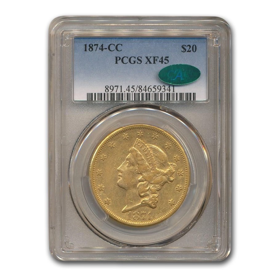 Buy 1874-CC $20 Liberty Gold Double Eagle XF-45 PCGS CAC | APMEX