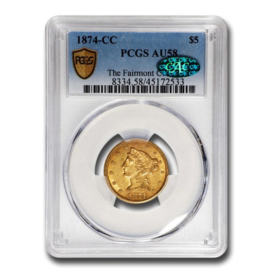 Buy 1874-CC $5 Liberty Gold Half Eagle AU-58 PCGS CAC | APMEX
