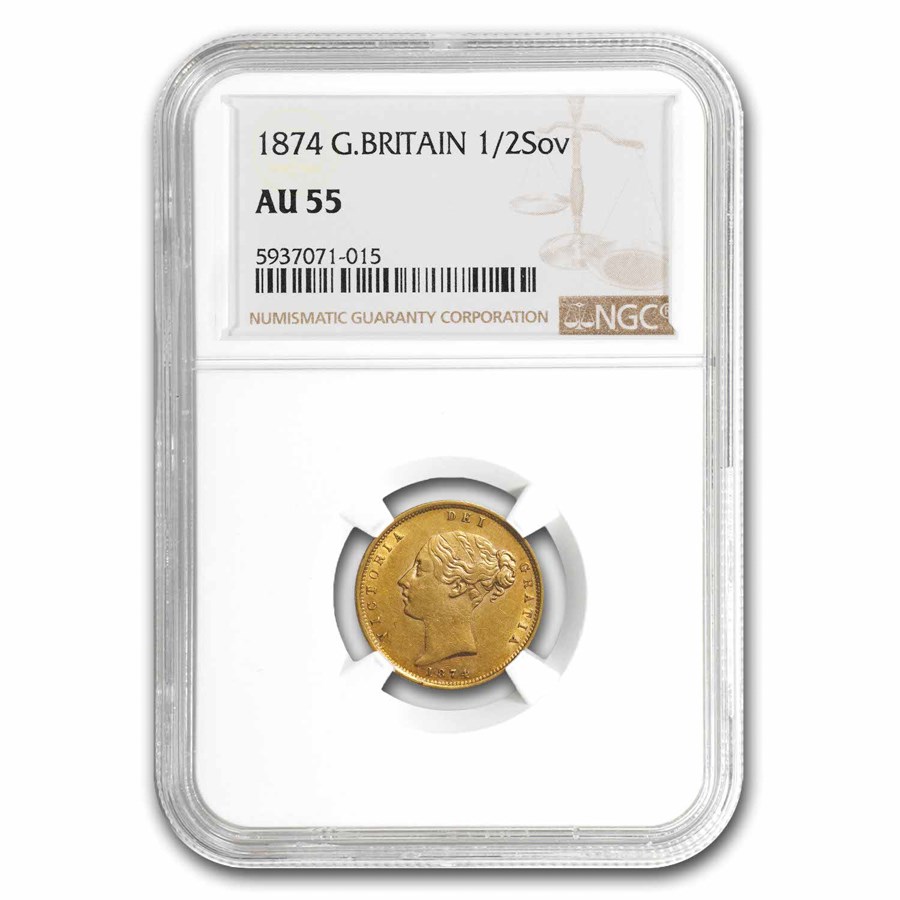 Buy 1874 Great Britain Gold 1/2 Sovereign Victoria Shield AU-55 NGC | APMEX