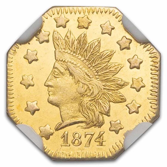 1874 Indian Octagonal One Dollar Gold MS-63 PL NGC (BG-1124)