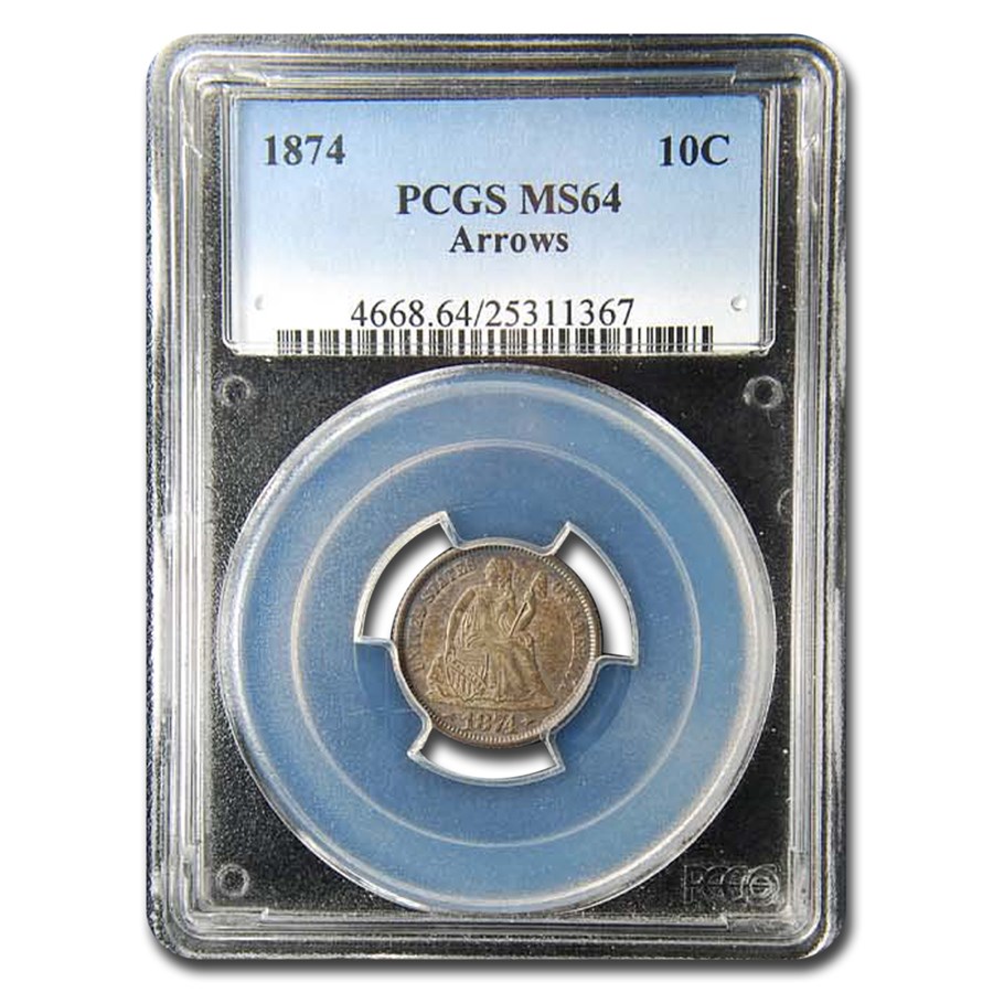 Buy 1874 Liberty Seated Dime MS-64 PCGS (Arrows) | APMEX