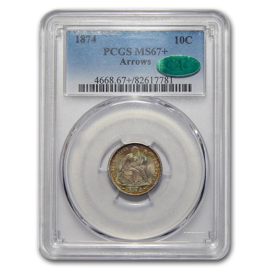 Buy 1874 Liberty Seated Dime w/Arrows MS-67+ PCGS CAC | APMEX