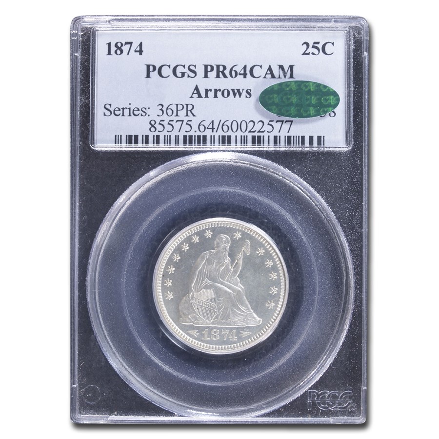 Buy 1874 Liberty Seated Quarter PR-64 Cameo PCGS CAC (Arrows) | APMEX