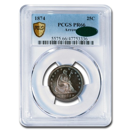 Buy 1874 Liberty Seated Quarter PR-66 CAC Arrows | APMEX