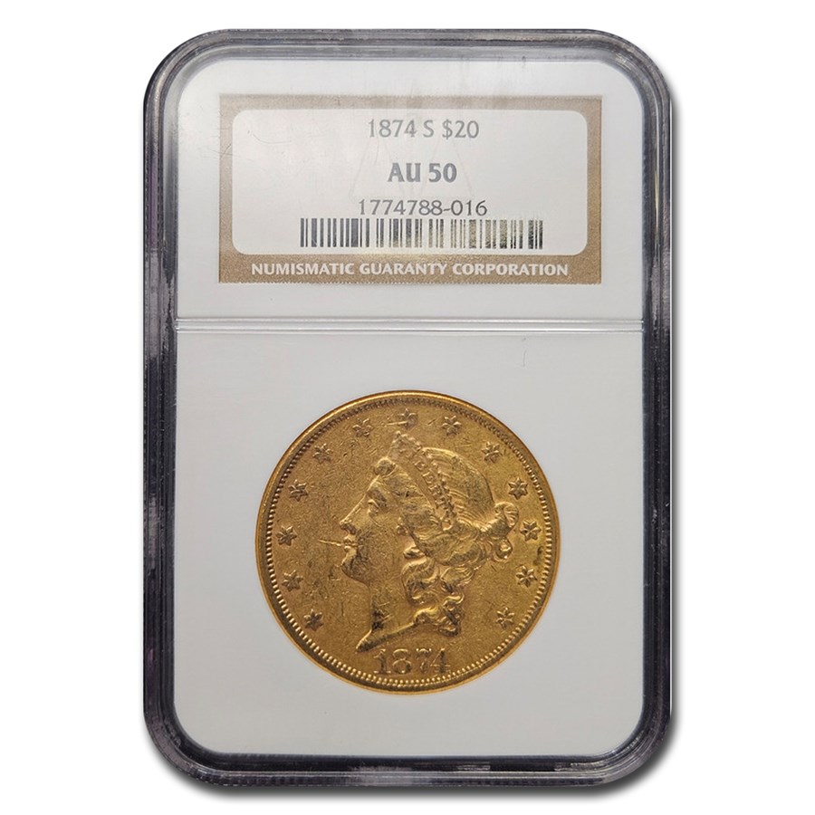 Buy 1874-S $20 Liberty Gold Double Eagle AU-50 NGC | APMEX