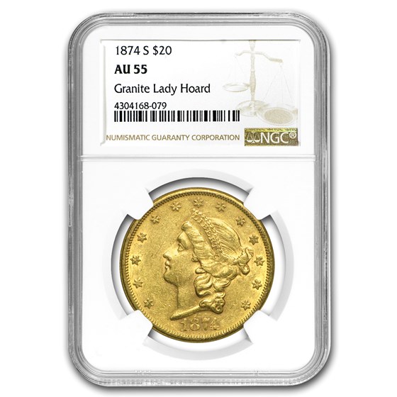 Buy 1874-S $20 Liberty Gold Double Eagle AU-55 NGC (Granite Lady Hrd) | APMEX
