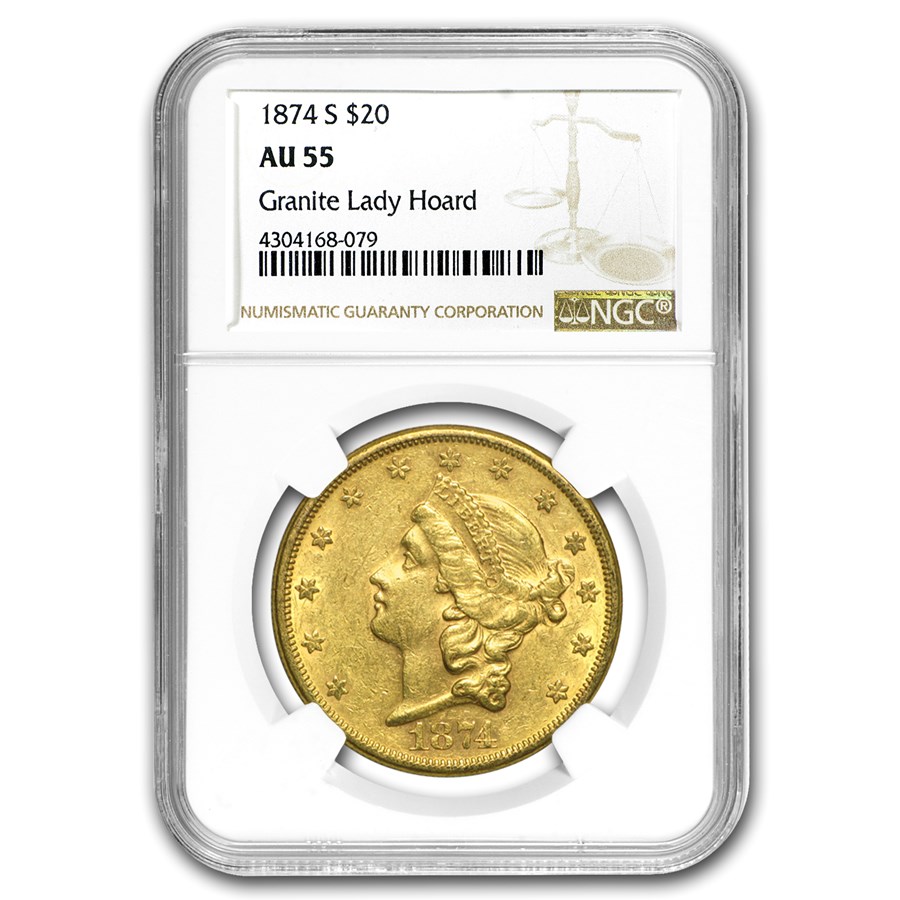 Buy 1874-S $20 Liberty Gold Double Eagle AU-55 NGC (Granite Lady Hrd) | APMEX