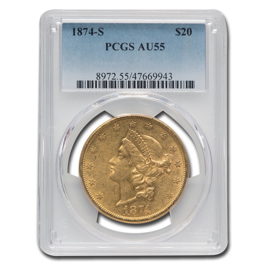 Buy 1874-S $20 Liberty Gold Double Eagle AU-55 PCGS | APMEX