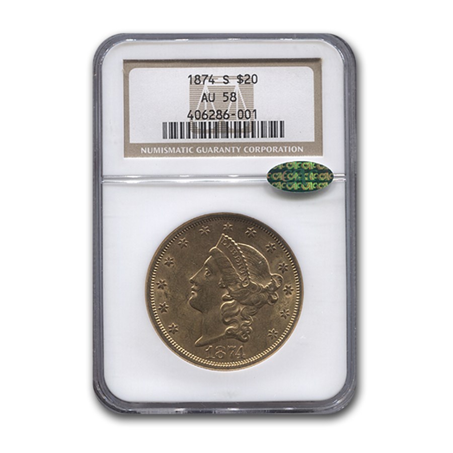 Buy 1874-S $20 Liberty Gold Double Eagle AU-58 NGC CAC | APMEX