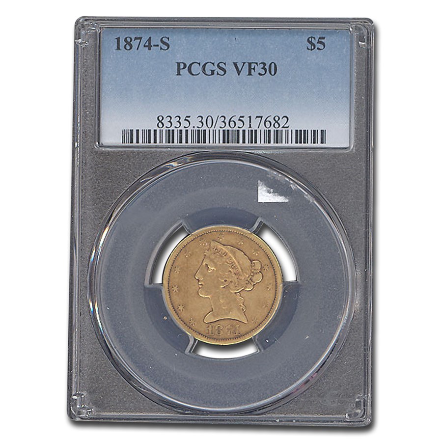 Buy 1874-S $5 Liberty Gold Half Eagle VF-30 PCGS | APMEX