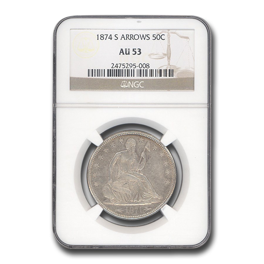 1874-S LIberty Seated Half Dollar AU-53 NGC (Arrows)