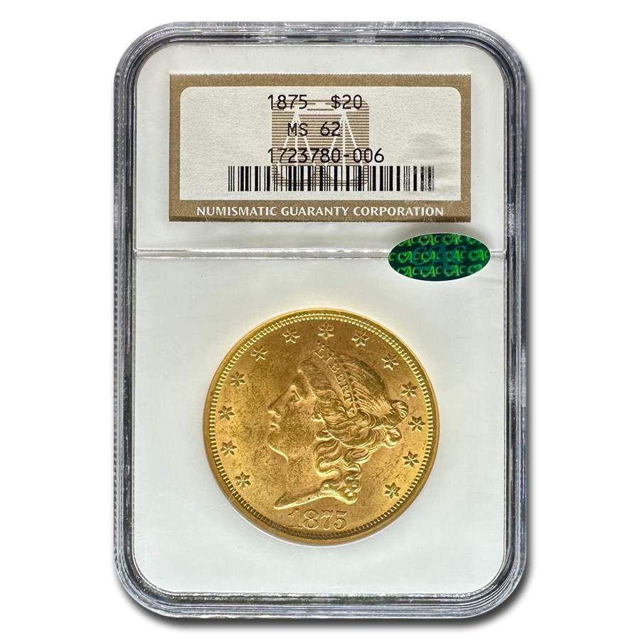 1875 $20 Liberty Gold Double Eagle MS-62 NGC CAC
