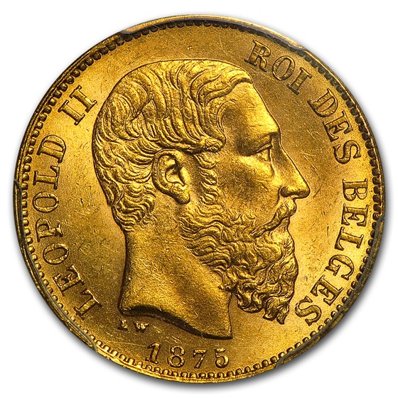 Buy 1875 Belgium Gold 20 Francs Leopold II MS-64+ PCGS | APMEX