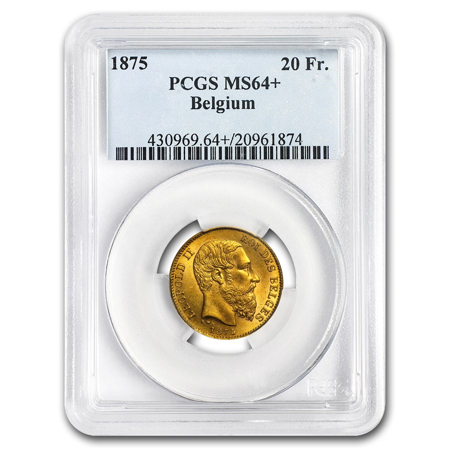 Buy 1875 Belgium Gold 20 Francs Leopold II MS-64+ PCGS | APMEX