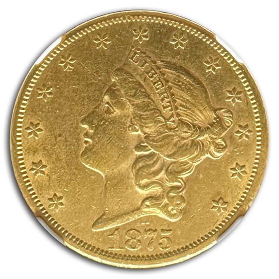 1875-CC $20 Liberty Gold Double Eagle AU-55+ NGC CAC