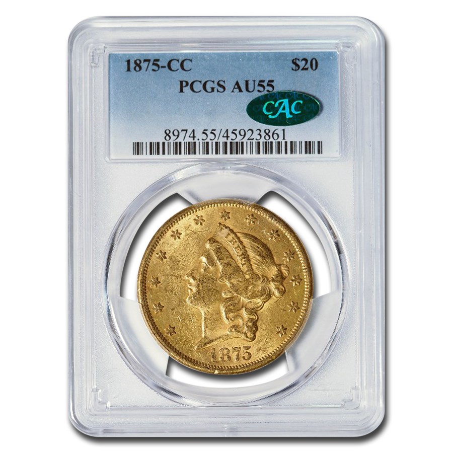 Buy 1875-CC $20 Liberty Gold Double Eagle AU-55 PCGS CAC | APMEX