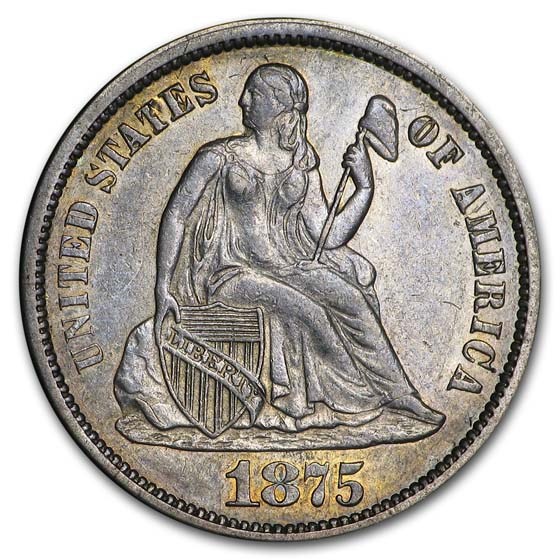 Buy 1875-CC Liberty Seated Dime Below Bow AU | APMEX