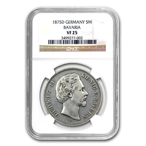 Buy 1875-D Bavaria 5 Mark Ludwig II VF-25 NGC | APMEX