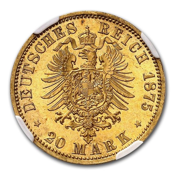 Buy 1875 German States Anhalt-Dessau Gold 20 Mark MS-66 NGC | APMEX