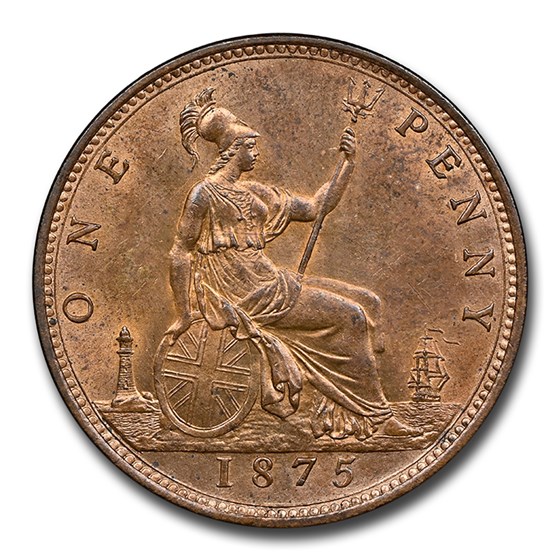 1875 Great Britain Penny Victoria MS-63 NGC (Red/Brown)