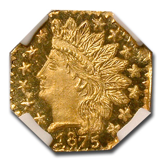 1875 Indian Octagonal 25 Cent Gold MS-67* NGC (DPL, BG-798)