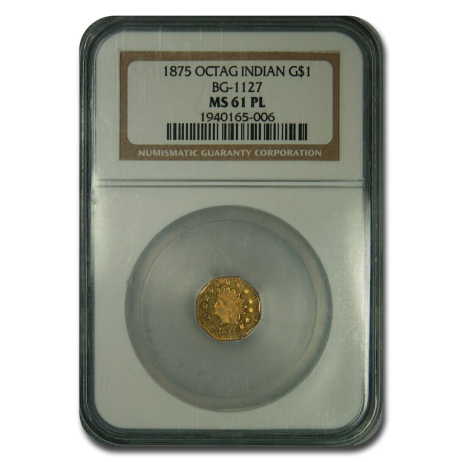 Buy 1875 Indian Octagonal One Dollar Gold MS-61 NGC (PL, BG-1127) | APMEX
