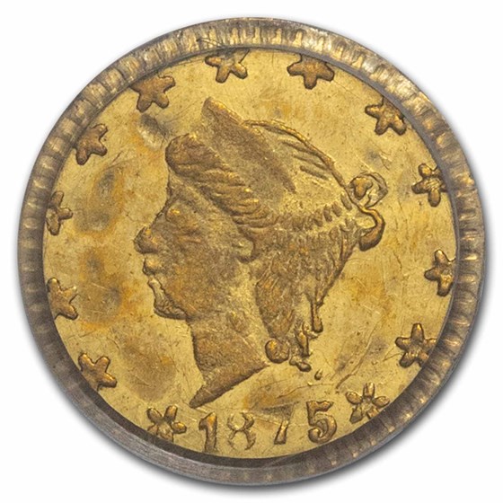 1875 Liberty Round 25 Cent Gold AU-58 PCGS (BG-846)