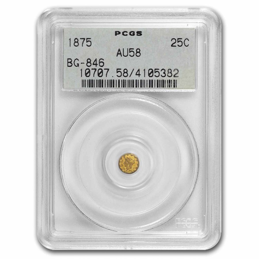 1875 Liberty Round 25 Cent Gold AU-58 PCGS (BG-846)