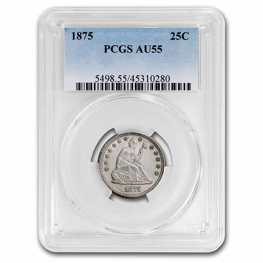 Buy 1875 Liberty Seated Quarter AU-55 PCGS | APMEX