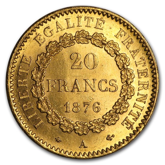 Buy 1876-A France Gold 20 Francs Angel BU | APMEX