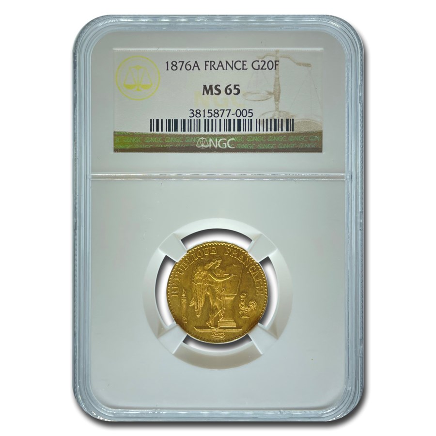 Buy 1876-A France Gold 20 Francs Lucky Angel MS-65 NGC | APMEX