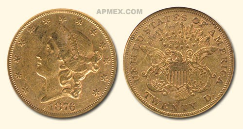 Buy 1876-CC 20 Dollar Liberty Gold Double Eagle AU-50 NGC | APMEX