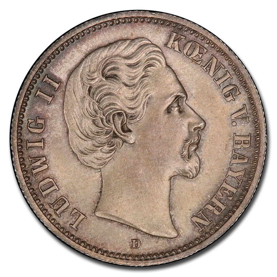 Buy 1876-D German States Bavaria Silver 2 Mark Ludwig II MS-65 PCGS | APMEX