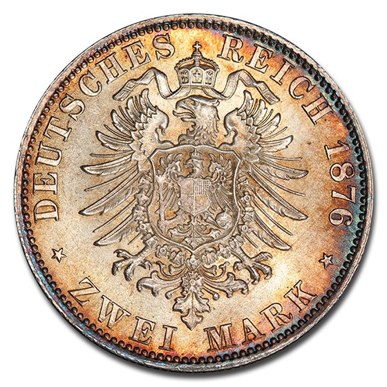 Buy 1876-D German States Bavaria Silver 2 Mark Ludwig II MS-66 PCGS | APMEX