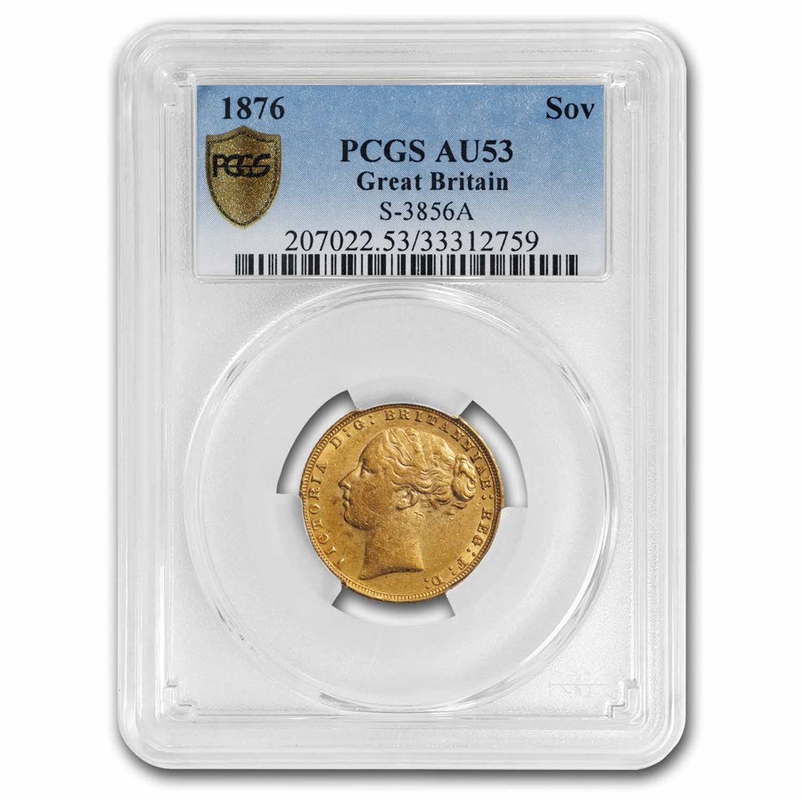 Buy 1876 Great Britain Gold Sovereign Victoria Young Head AU-53 PCGS | APMEX