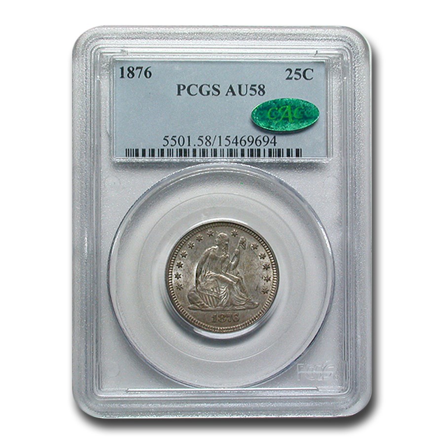 1876 Liberty Seated Quarter AU-58 PCGS CAC