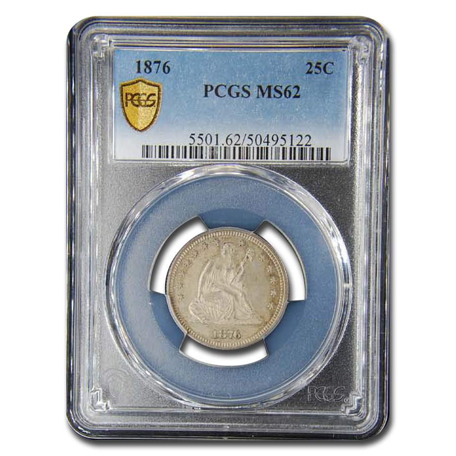 1876 Liberty Seated Quarter MS-62 PCGS